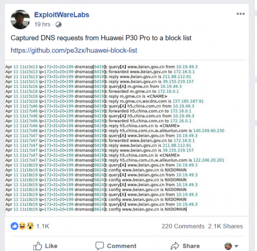 Huawei p30 pro packet detected