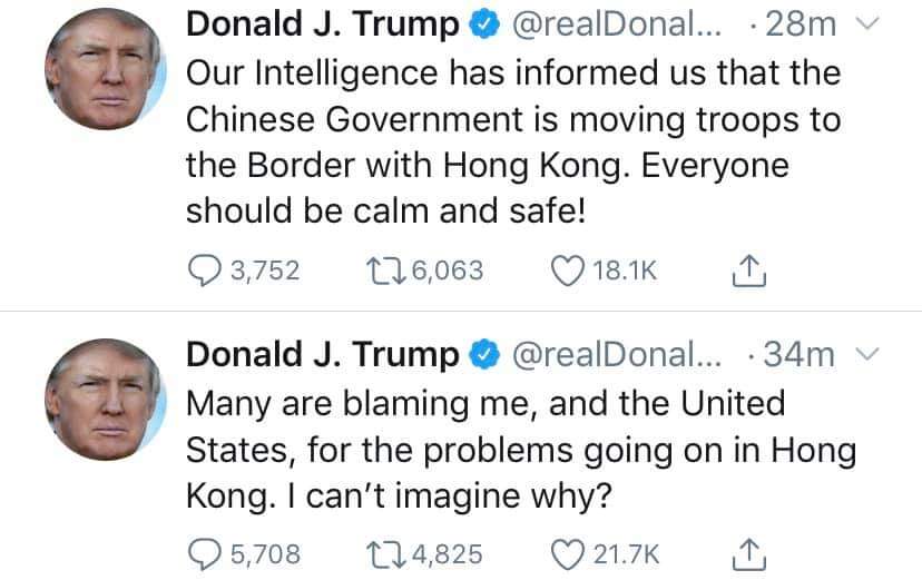 Trump eating popcorn & laughing at hongkong now