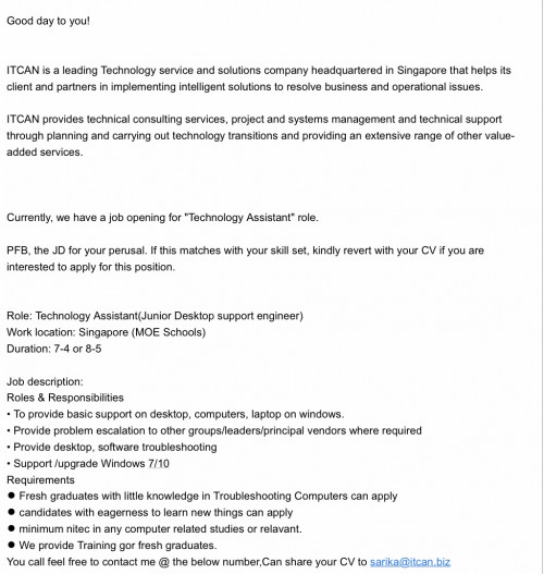 Working For ITCAN Pte Limited