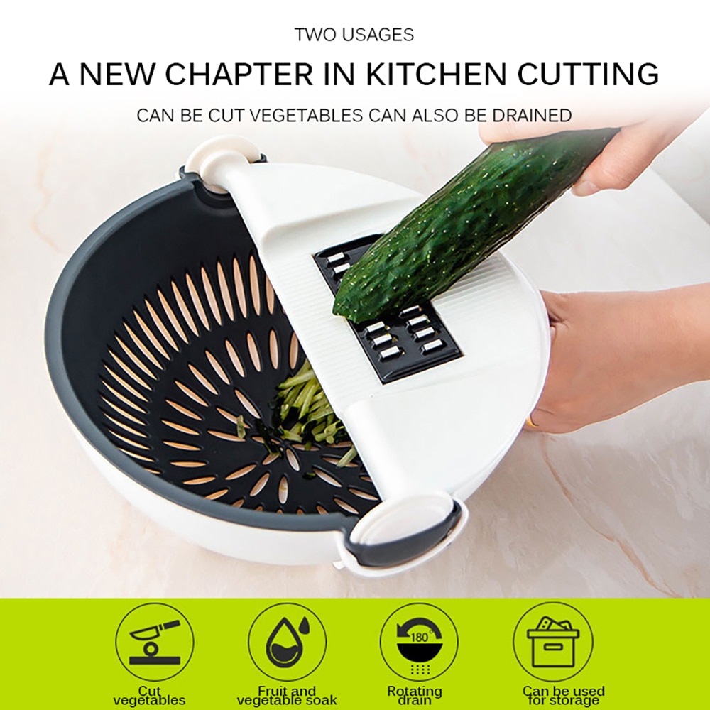 1 Magic Multifunctional Rotate Vegetable Cutter With Drain Basket ...