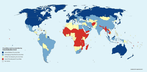 Level of industrialisation for countries map