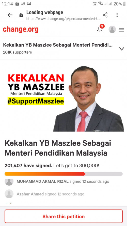 Maslee petition reached 200k in less than 6 hours