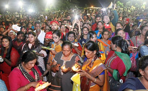 (BRIEF CAPTION) Devotees used eco friendly lamps during the Floating ...