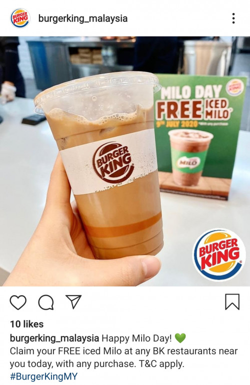 Free Milo at Burger King