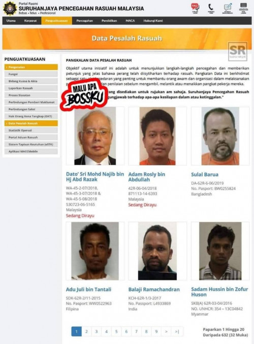 Najib Razak masuk senarai data pesalah rasuah di l