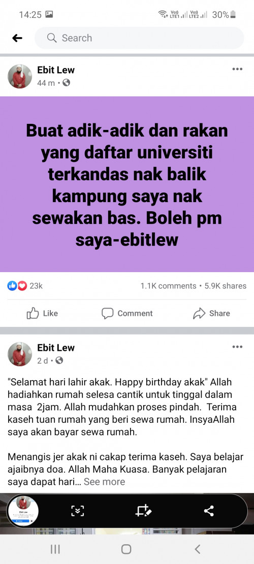 Ustaz Ebit Liew bantu students balik kampung