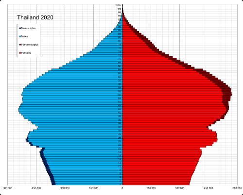 Thailand single age population pyramid 2020 - Pictr.com