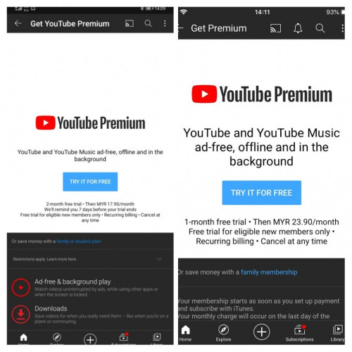 YouTube Premium Android vs. iOS