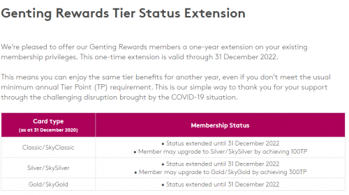 Genting Rewards Tier Status Extension