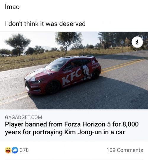 Lmao Kena ban in Forza 5 for 8000 years