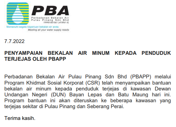 [⚠️] PSA Penang water disruption