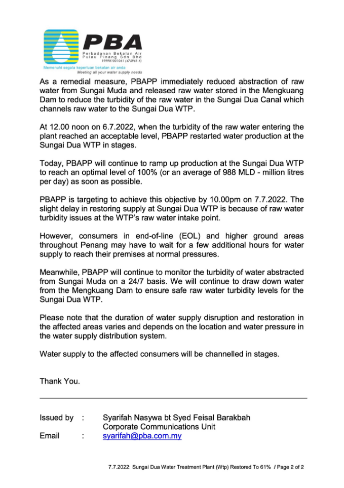 [⚠️] PSA Penang water disruption