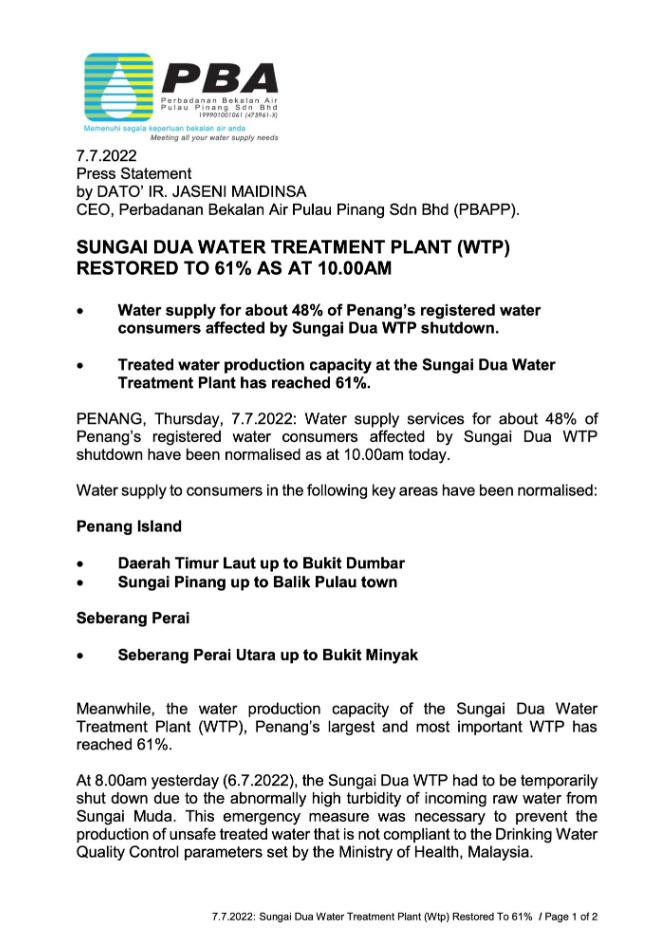 [⚠️] PSA Penang water disruption