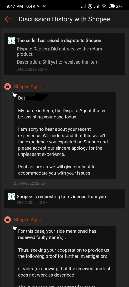 Shopee - Received faulty item and Lost dispute