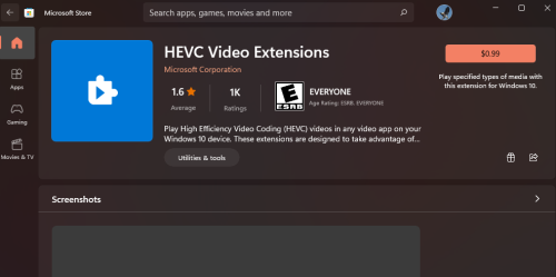 Cannot view HEVC X265/H265 video thumbnails