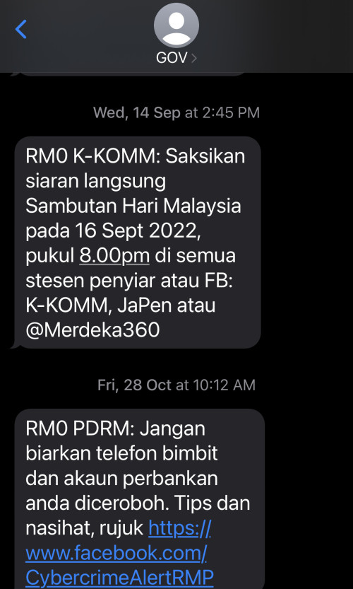 What does your latest SMS from "GOV" say?