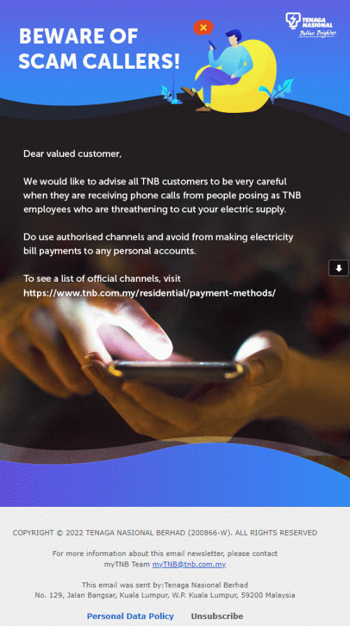 Just received this TNB email warning of