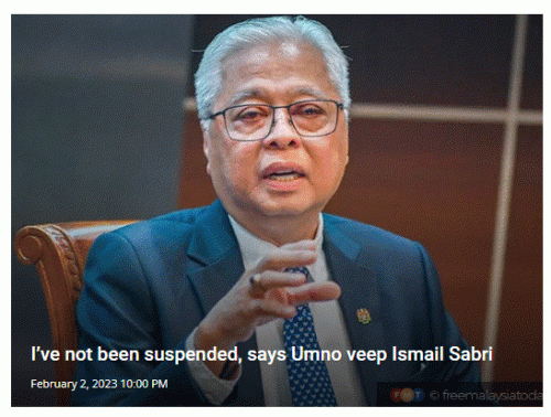 Has Ismail Sabri Yaakob been suspended?