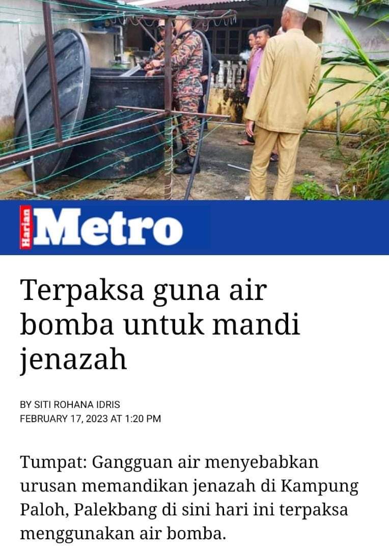 Terpaksa guna air bomba untuk mandi jenazah