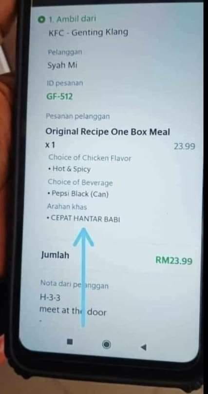 Order babi at KFC