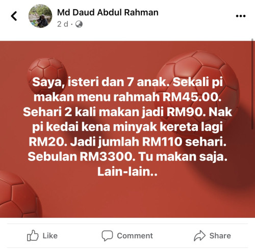 Md Daud complaint RM3300/month for menu rahmah
