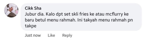 Menu Rahmah McD burger ayam RM5 nett