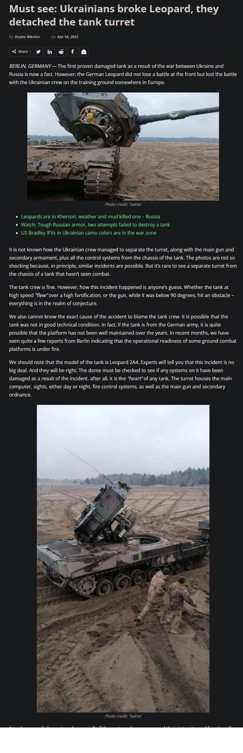 First Leopard 2A4 Tank is destroyed