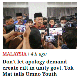 UMNO Youth chief backtracks on demand for