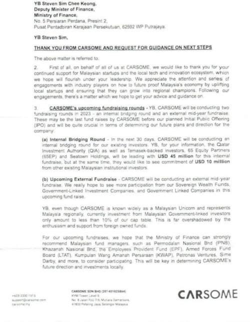 BREAK: Carsome’s letter to MOF EXPOSED