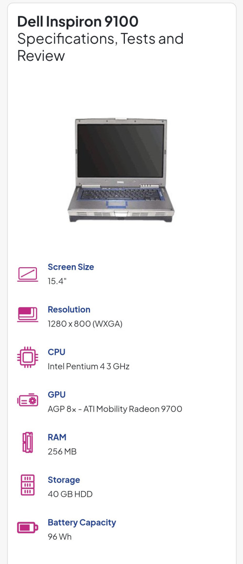 Dell Inspiron 9100 Pentium 4 ($4.8K) specs
