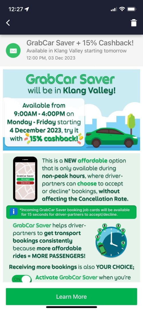 Grabcar saver introduced in Klang valley