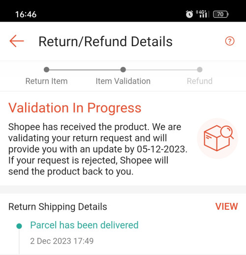 Shopee return validation in progress
