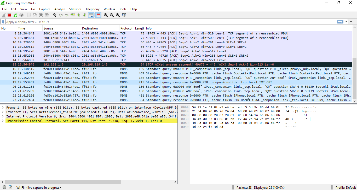 First time using Wireshark