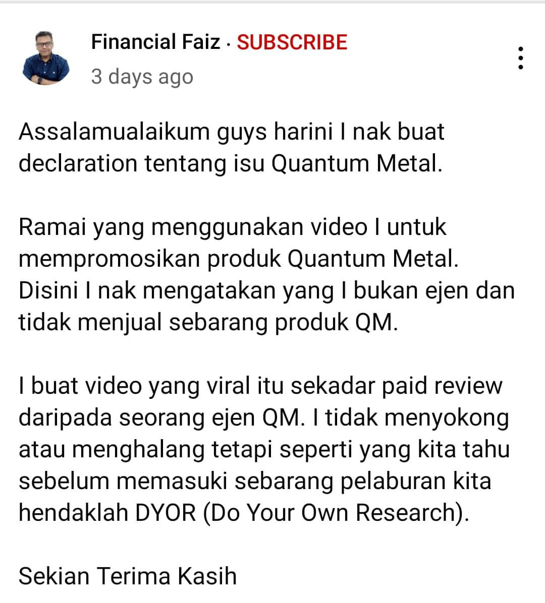 Financial Faiz do paid review for Quantum Metal?