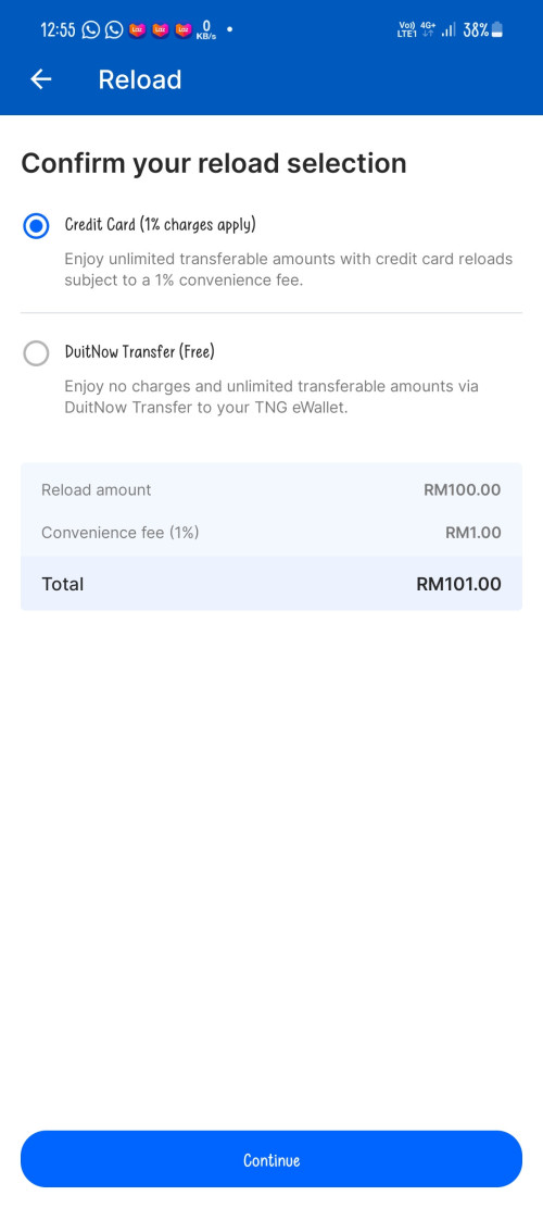 Today tng reload cc start charging 1%