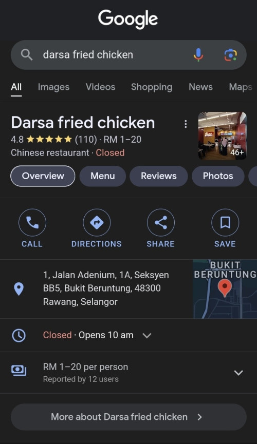 Google say Darsa is a Chinese restaurant?