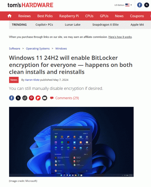 Microsoft will force BitLocker encryption on