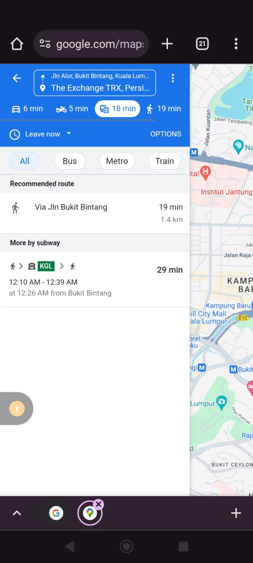 Google maps only giving directions for walking?