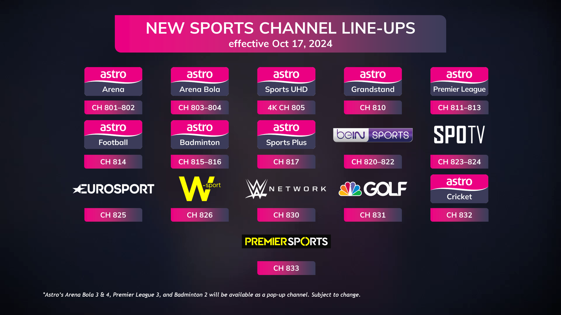 Astro Sports Line up Oct 2024 - Pictr.com