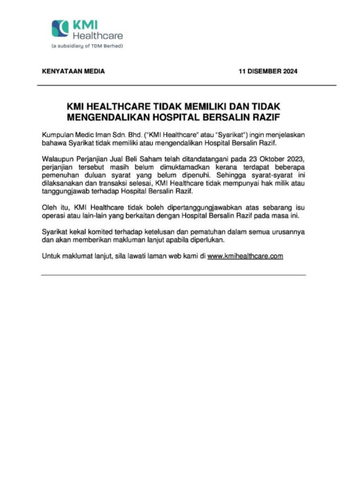 Hospital Bersalin Razif milik kerajaan Terengganu