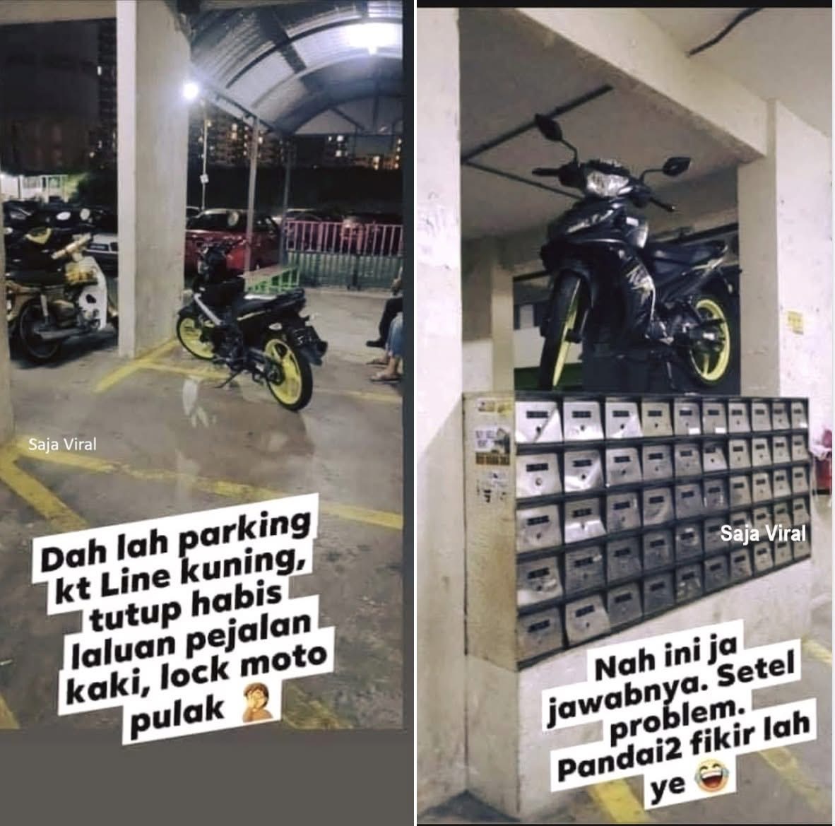 Dah la parking kat line kuning, lock moto pulak